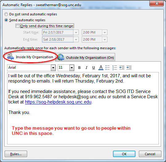 Setting Up Email Automatic Replies Out Of Office Message